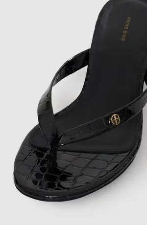 ANINE BING Noelle Thong Heels In Croc-embossed Leather
