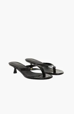 ANINE BING Noelle Thong Heels In Croc-embossed Leather