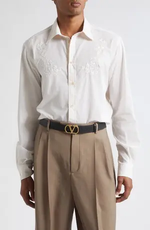 Valentino Garavani Floral Embroidered Cotton Button-up Shirt - White