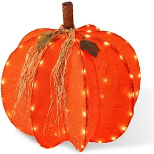 GLITZHOM 25"h Fall Lighted Foldable Pumpkin Outdoor Decor With Timer - Orange