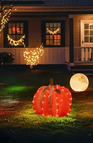 GLITZHOM 25"h Fall Lighted Foldable Pumpkin Outdoor Decor With Timer