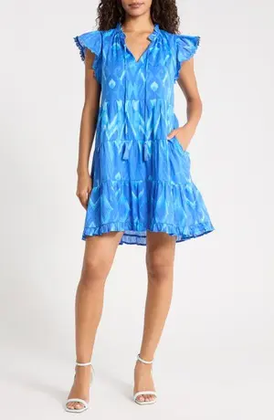 SUGARLIPS Carys Print Ruffle Minidress - Blues-multi