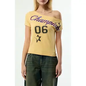 PACSUN Champion Off The Shoulder T-shirt - Tan