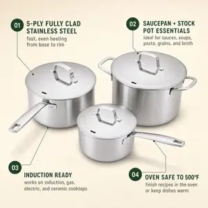 ALVA Maestro 3-piece Full Clad Stainless Steel Saucepan & Stock Pot Set