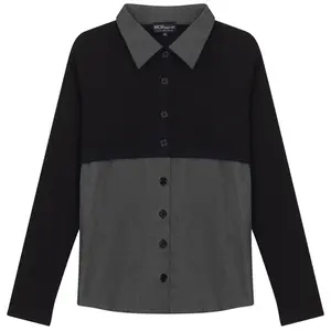 Mcm Maternity Contrast Collar Denim Panel Button Front Blouse