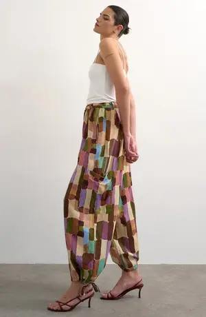 Topshop Abstract Print Linen Blend Cargo Pants