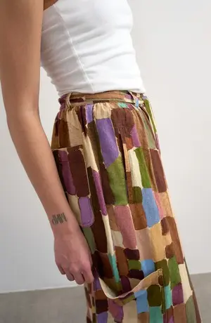 Topshop Abstract Print Linen Blend Cargo Pants