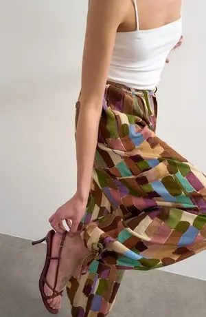 Topshop Abstract Print Linen Blend Cargo Pants