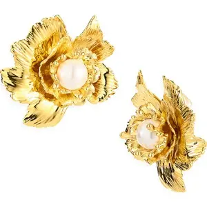 Oscar De La Renta Wild Poppy Faux Pearl Clip-on Earrings - Gold