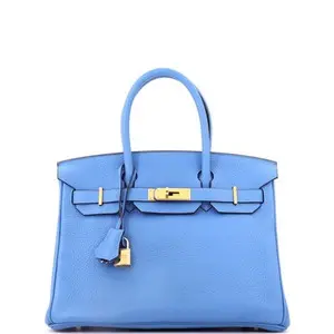Hermès Birkin Handbag Clemence With Gold Hardware 30 - Blue