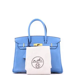 Hermès Birkin Handbag Clemence With Gold Hardware 30 - Blue