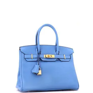 Hermès Birkin Handbag Clemence With Gold Hardware 30 - Blue
