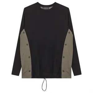 Mcm Maternity Ribbed Drawstring Hem Long Sleeve Top Shirt Combo - Black