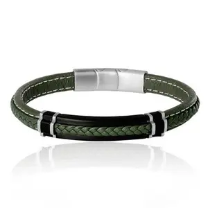 Lucky Brand Braided Bracelet, Olive With Black Bar, Magnetic Clasp - Green