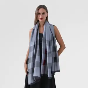 YOUZEY Checkered & Trimmed Ultrasoft Lightweight Scarf - Blue/black