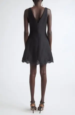 Valentino Garavani Lace Trim Crepe Mini Dress - Black
