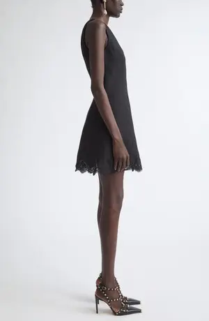 Valentino Garavani Lace Trim Crepe Mini Dress - Black