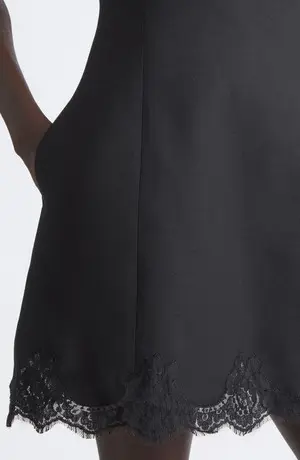 Valentino Garavani Lace Trim Crepe Mini Dress - Black