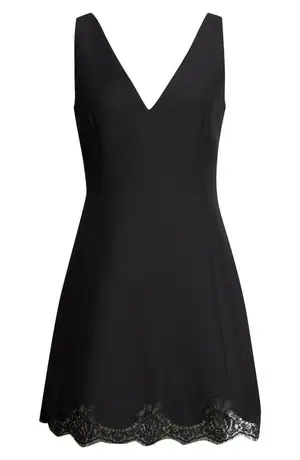 Valentino Garavani Lace Trim Crepe Mini Dress - Black