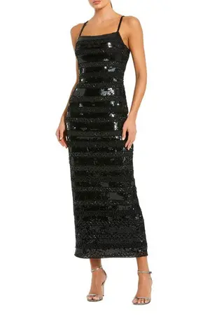 Mac Duggal Embellished Spaghetti Strap Midi Dress - Black