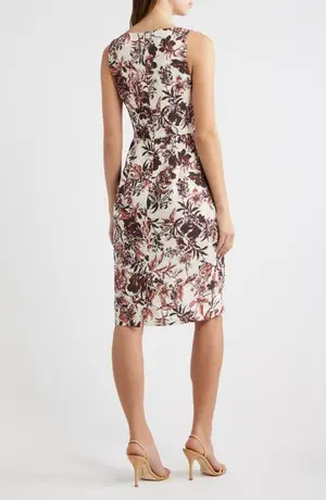 Eliza J Floral Print Square Neck Sheath Dress