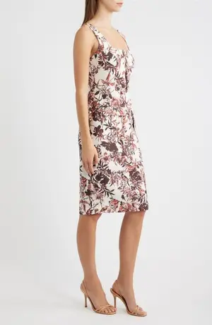 Eliza J Floral Print Square Neck Sheath Dress