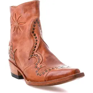 Bed Stu Frio Western Ankle Boots With Studs And Floral Cutouts - Tan Dd
