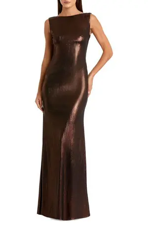 Mac Duggal Petite Metallic Column Gown - Espresso