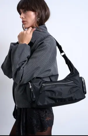 Topshop Cheryl Large Nylon Crossbody Bag - Black