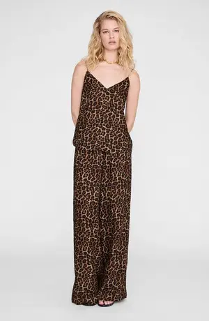 ANINE BING Roslyn Relaxed Wide-leg Pants - Black/brown Leopard