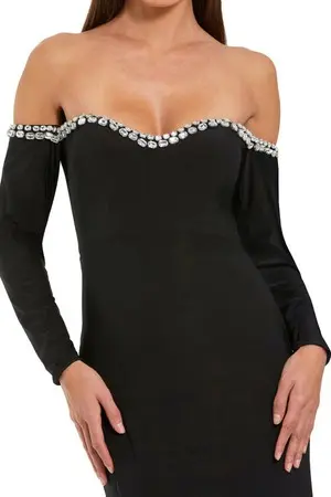Mac Duggal Long Sleeve Off The Shoulder Mermaid Gown With Embellished Trim