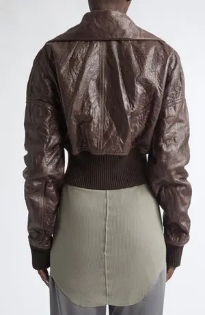 Rick Owens Cropped Leather Bomber Jacket - Grease