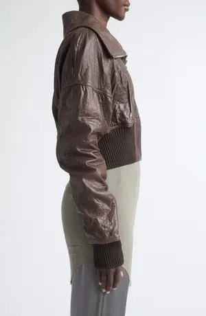 Rick Owens Cropped Leather Bomber Jacket - Grease
