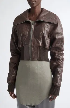 Rick Owens Cropped Leather Bomber Jacket - Grease