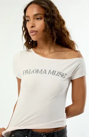 PACSUN Paloma Muse Off-the-shoulder Logo T-shirt