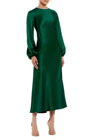 Mac Duggal Petite Crystal Embellished High Neck Satin Dress