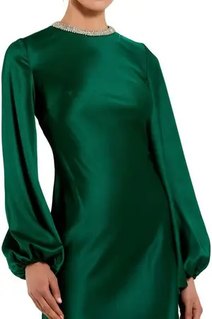 Mac Duggal Petite Crystal Embellished High Neck Satin Dress