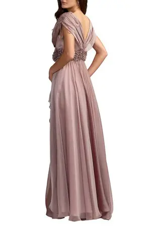 Mac Duggal Beaded Chiffon Gown With Drape Sleeves