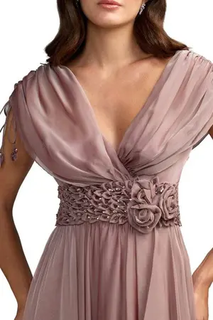 Mac Duggal Beaded Chiffon Gown With Drape Sleeves
