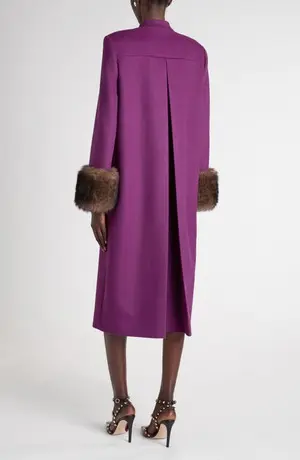 Valentino Garavani Compact Drape Wool & Cashmere Coat With Genuine Shearling Cuffs