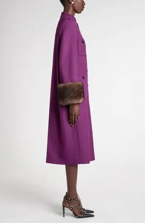 Valentino Garavani Compact Drape Wool & Cashmere Coat With Genuine Shearling Cuffs