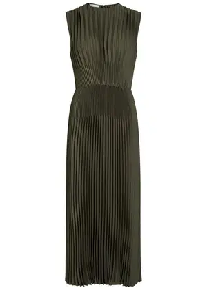 Vince Pleated Satin-crepe Midi Dress - Khaki
