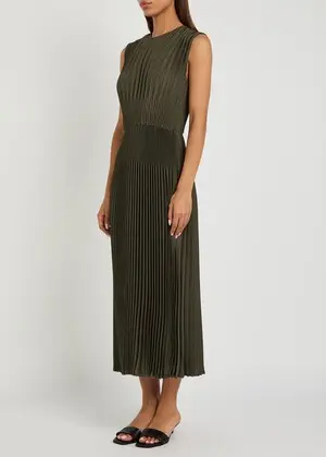 Vince Pleated Satin-crepe Midi Dress