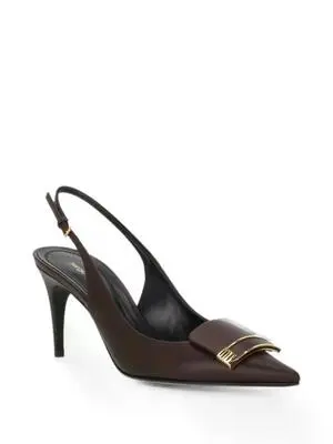 SERGIO ROSSI Burgundy Leather Slingback Pumps