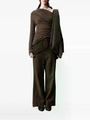 ELYWOOD Asymmetric Draped Off-shoulder Long-sleeved T-shirt
