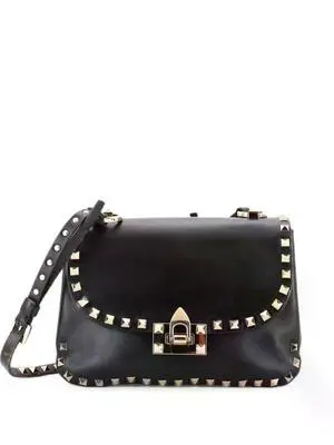 Valentino Garavani Rockstud Flip Lock Flap Bag Leather Small Shoulder Bag - Black