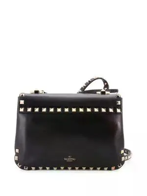 Valentino Garavani Rockstud Flip Lock Flap Bag Leather Small Shoulder Bag - Black