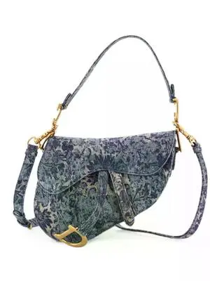 Dior Saddle Handbag Printed Denim Medium Shoulder Bag - Blue