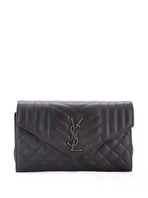 Saint Laurent Classic Monogram Chain Wallet Mixed Matelasse Leather Medium Crossbody Bag - Grey