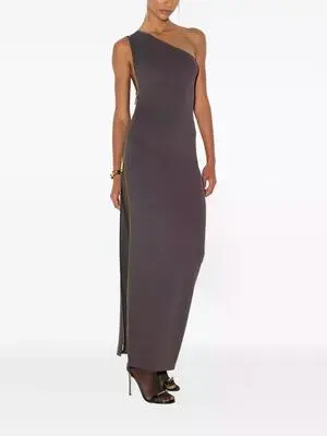 Elisabetta Franchi One-shoulder Knit Maxi Dress With Side Zip Detail - Brown